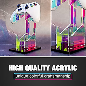 NiHome Iridescent Acrylic 2-Tier Universal Game Controller Headset Holder Stand for PS5 Xbox ONE Switch Colorful Controller Stand Gaming Accessories Anti-Slip Stable Acrylic Clear Headphone Holder