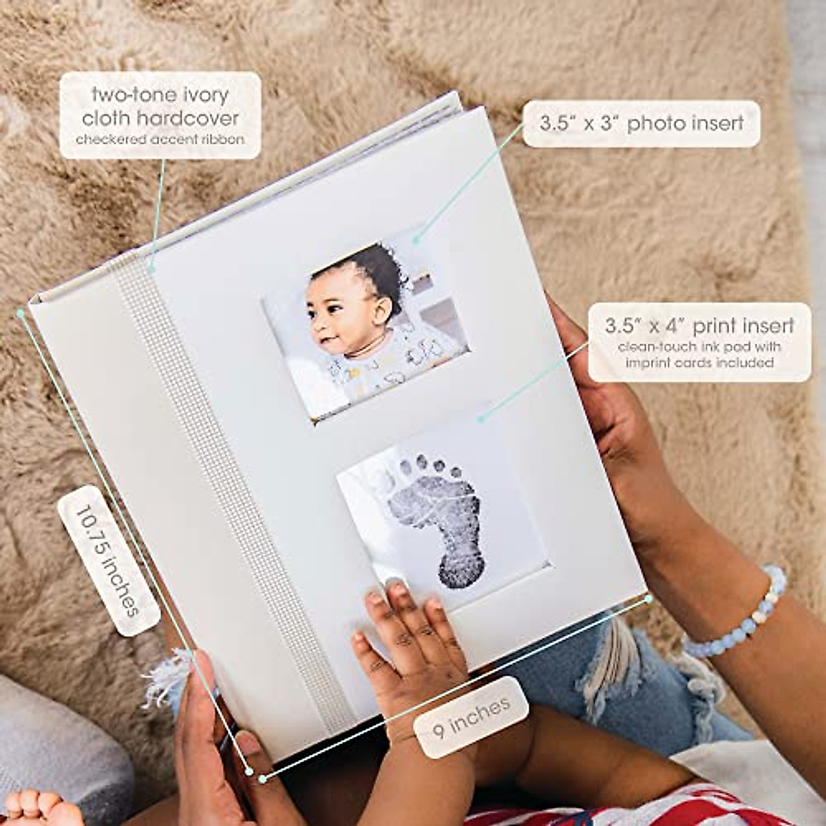 Pearhead First 5 Years Baby Memory Book With Clean-Touch Baby Safe Ink Pad To Make Baby’s Hand Or Footprint Included, Gender Neutral Registry Gift, Ivory Classic