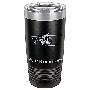 LaserGram 20oz Vacuum Insulated Tumbler Mug, Helicopter 1, Personalized Engraving Included (Black)