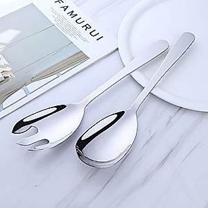 Mingcheng 12 Inches Stainless Steel Salad Server Sets with Salad Spoon and Fork, Cooking Utensils for Kitchen, Simple and Classic Dishwasher Safe(Silver)