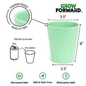 Grow Forward Premium Kids Plastic Cups - Set of 8 Unbreakable BPA Free Reusable Wheat Straw 13 oz Drinking Glasses for Water, Smoothie - Dishwasher Safe Small Tumblers for Kitchen - Rainforest