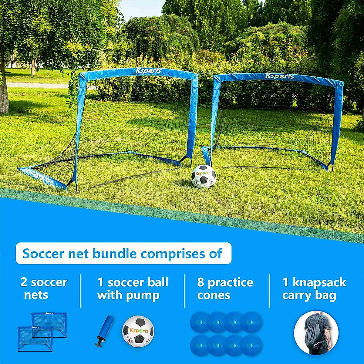 Ksports Soccer Goal Set for Kids Portable Training Equipment with Net, Balls, and Bag for Outdoor Backyard Football, 4 x 3 Feet, Blue