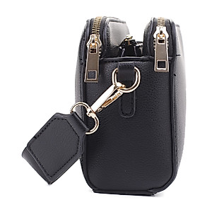 EVVE Crossbody Bags for Women Trendy Triple Zip Small Crossbody Camera Bag Purse with Wide Guitar Strap | Black