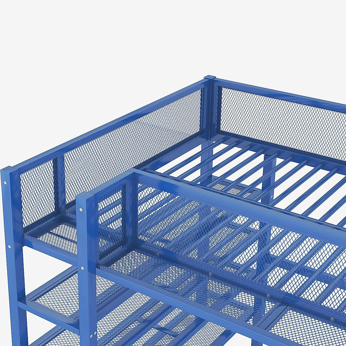 Bellemave Full Size Metal Loft Bed with 4-Tier Shelves and Storage, Loft Bed with Bookshelf (Blue)