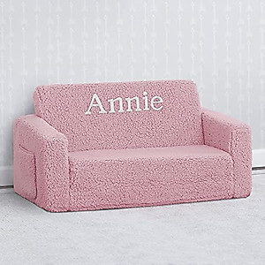 Delta Children Cozee Flip-Out Sherpa 2-in-1 Convertible Sofa to Lounger for Kids – Customize with Name, Pink