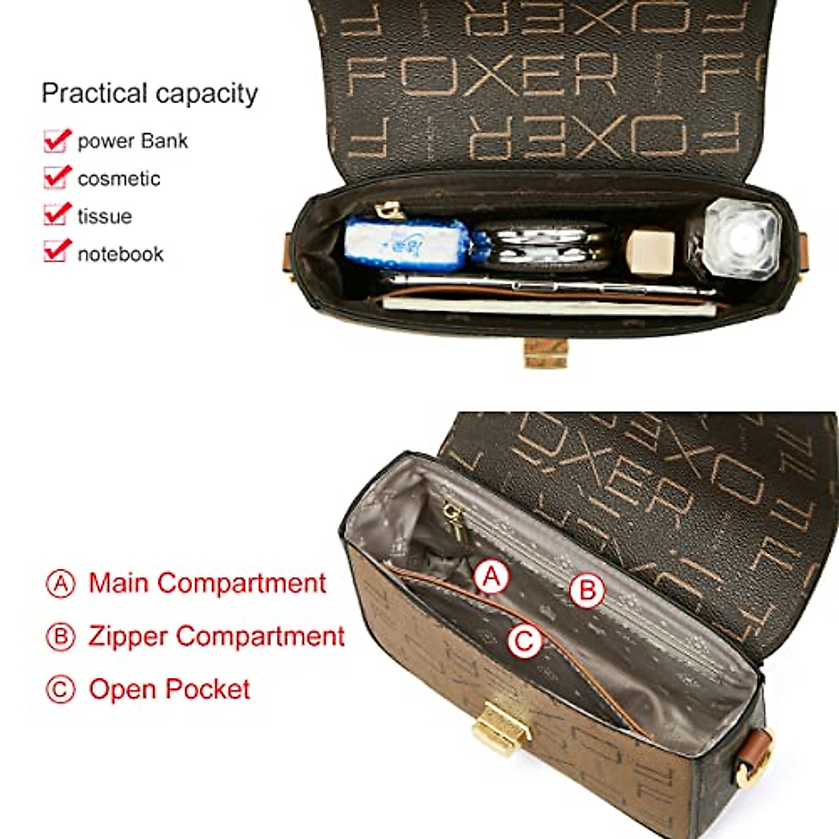 FOXLOVER PVC Leather Small Crossbody Bag for Women Chain Signature Women’s Shoulder Bag Purse Lightweight Mini Handbags