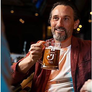 Personalized 16.oz Beer Mug | Sports Letter Design | Clear Glass | Custom Made | Perfect for wedding gifts, anniversaries, birthday gifts, or graduation