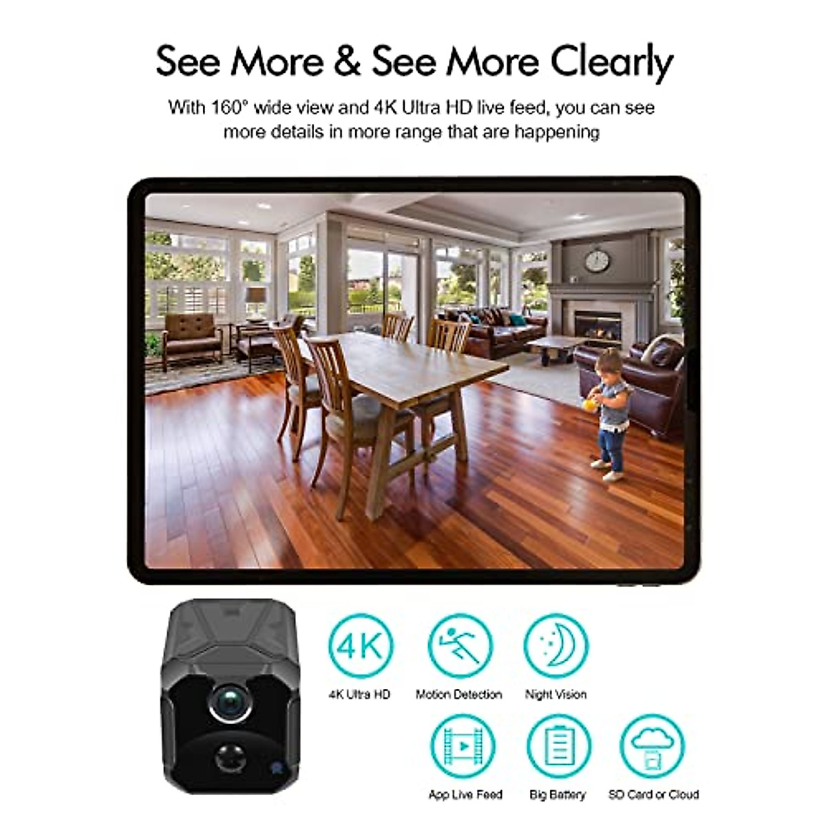 AREBI Mini Spy Camera Wireless Hidden 150 Days Standby 4K Small WiFi PIR Camera for Home Security Indoor Battery Cam with Night Vision Motion Detection