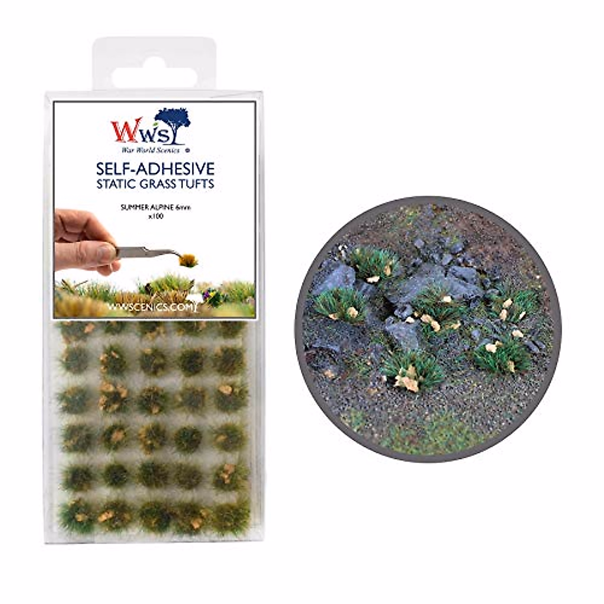 War World Scenics Self Adhesive Static Grass Tufts x 100 – Summer Alpine, 6mm – Model Railway Wargame Scenery Railroad Modelling Diorama Miniature Hobby Tabletop
