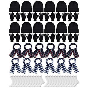 48 Pieces Winter Gloves Scarves Beanies Socks Set Winter Homeless Care Package Bulk for Homeless Charity Warm Gift