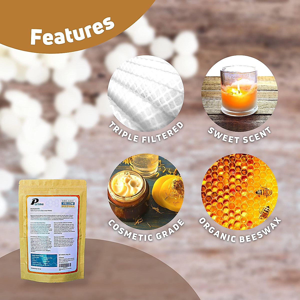 Organic Beeswax Pellets 1LB, USDA Certified Pure for Candle and Lotion Making, Food Grade Beeswax for Candle Making, 1 lb Beeswax Pastilles Organic, Bees Wax 1 lb Melts for Lotion