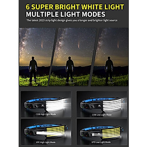 Smiling Shark Rechargeable Headlamp, 2 Pack Wide Angle 6*White Light The Brightest LED Head Lamp with Motion Sensor Waterproof Headlight for Camping Hiking Outdoor, Head-Light-LED-Lamp-Rechargeable