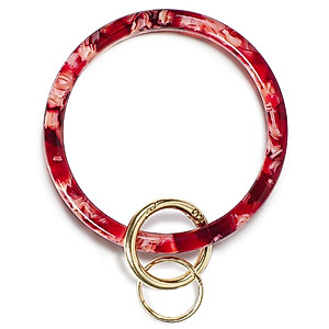Heesch Bangle Key Ring Bracelet Keychain Key Ring Bracelet for Women, Acetate Circle Keyring for Wrist (Red)