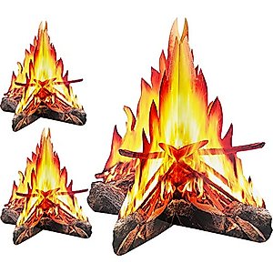 3 Sets 12 Inch Tall Artificial Fire Fake Flame Paper 3D Decorative Cardboard Campfire Centerpiece Flame Torch for Campfire Party Decorations