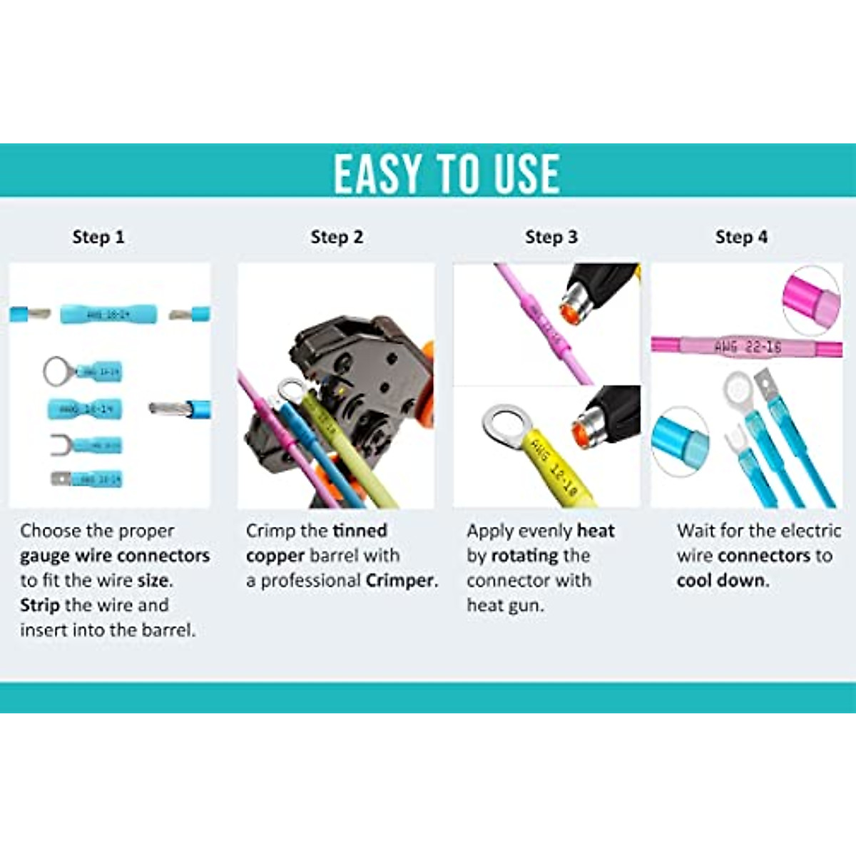 Clamply 530Pcs Heat Shrink Wire Connectors Kit, (22-10 AWG) Waterproof Marine Grade Electrical Connectors, Fork Ring Wire Crimp Butt Connectors for Automotive Boat Truck Wiring Stereo Wire Joints