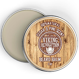 Viking Revolution Cedar and Pine Beard Balm - Beard Butter with Argan Oil, Beard Softener for Men with Jojoba Oil - Beard Moisturizer for Men with Beeswax - Beard Wax for Men (2oz, 1 Pack)