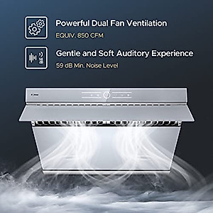 FOTILE JQG7501.G 30" Range Hood | Unique Side-Draft Design for Under Cabinet or Wall Mount | Modern Kitchen Vent Hood | Powerful Motor | LED Lights | Silver Grey Tempered Glass Surface