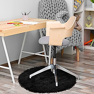 uxcell Faux Fur Round Rug,Fluffy Area Mat,Fluff Rugs for Bedroom Floor Sofa Living Room 2 x 2 Feet Black