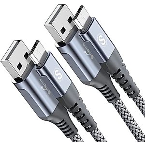 sweguard Micro USB Cable 6.6ft 2-Pack Android Charger Cable, Micro USB Nylon Braided Charger Cord for Samsung Galaxy S7 Edge S6 S2 J7 J5 J3 J3V J2,LG K10 V10,Moto E6 5 4,Kindle,Fire Tablet,PS4-Grey