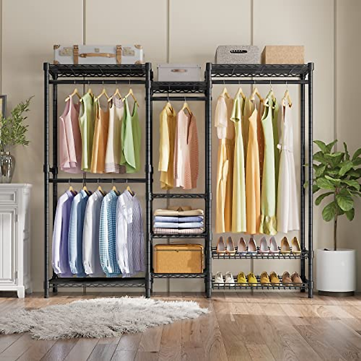 VIPEK V8i Basic Wire Garment Rack Heavy Duty Clothes Rack with Adjustable Shelves & Shoes Racks, Freestanding Wardrobe Closet for Bedroom, Metal Clothing Rack for Hanging Clothes, Black