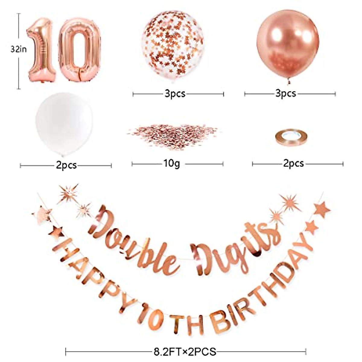 Rose Gold Double Digits Happy 10th Birthday Banner Garland Foil Balloon 10 for Girls Boys 10th Birthday Decorations Hanging 10 and Fabulous Cheers to 10 Years Old Ten Birthday Party Supplies Backdrop