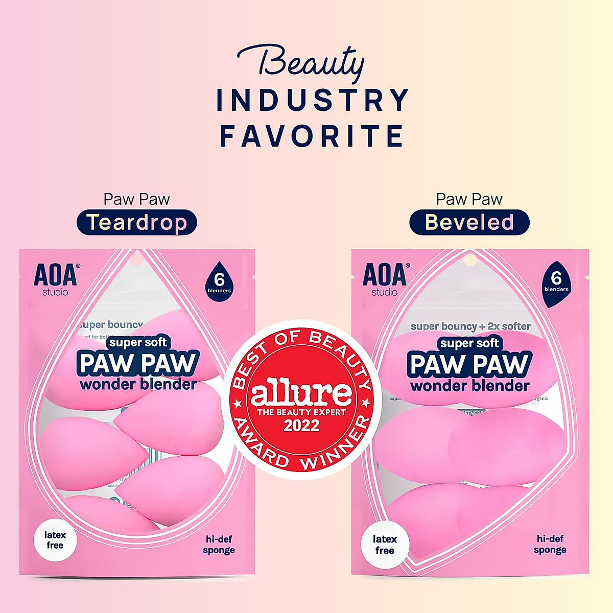 AOA Studio Collection Makeup Sponge Set Makeup Blender Latex Free and High-definition Super Soft Set of 6 Makeup Blender For Powder Cream and Liquid, Beauty Cosmetic Beveled Shape (Pink)