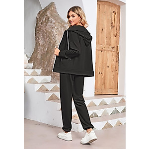 TOLENY Two Piece Workout Sets for Women Hoodie Coat and Jogging Pants Sweatsuit Outfits Black L