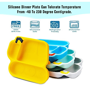 Baby Plate Silicone Divided, Suction Toddler Plates Dishes for Toddler Kids Self Feeding, BPA Free, Microwave & Dishwasher Safe (Bue)