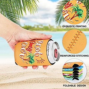 Whaline 12Pcs Summer Hawaiian Can Sleeves Reusable Cooler & Insulated Can Sleeves Beer Can Cooler Covers Collapsible Insulator Drink Sleeves for 12oz Beverage Coffee Cans Bottles, 6 Designs
