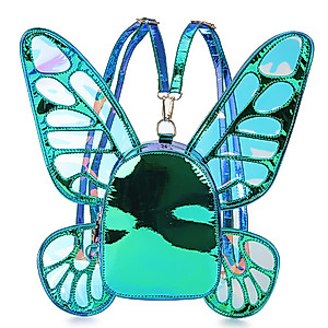 ENJOININ Women's Laser Holographic Backpack Butterfly Angel Wings Casual Daypack Shoulder Bag