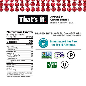 That’s It. Fun Size Fruit Bars Variety Pack(50 Pieces, 10g Each) With Apples + Bananas, Apples + Cranberries, Non-GMO, Paleo and Kosher Friendly, Gluten Free Breakfast Snacks