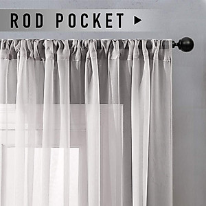 MRTREES Grey Sheer Kitchen Valance for Windows 1 Pack, Small Modern Rod Pocket Voile Valance Curtain Window Treatment Decor for Living Room Bathroom Cafe Laundry Basement, 54" W x 16" L