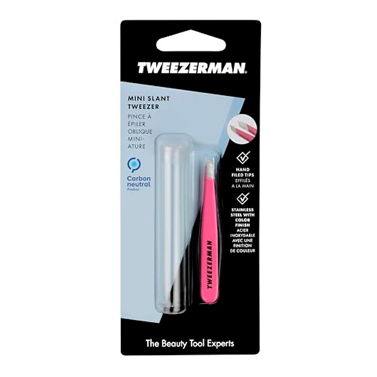 Tweezerman Mini Slant Tweezer - Tweezers for Eyebrows, Travel Tweezers for Eyebrows, Facial Hair, Ingrown Hair (Neon Pink)