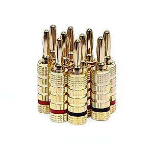 BRENDAZ Speaker Banana Plugs- Closed Screw Type 24k Gold Plated for Speaker Wire, Amplifiers and Sound Systems (5 Pair Banana Plugs) (10 psc)