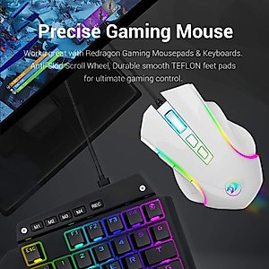 Redragon M602 RGB Wired Gaming Mouse RGB Spectrum Backlit Ergonomic Mouse Griffin Programmable with 8 Backlight Modes, Up to 7200 DPI for Windows PC Gamers (White)