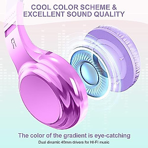 QearFun Headphones for Girls Kids for School, Kids Wired Headphones with Microphone & 3.5mm Jack, Teens Noise Cancelling Headphone with Adjustable Headband for Tablet/Smartphones-Gradient Light purple