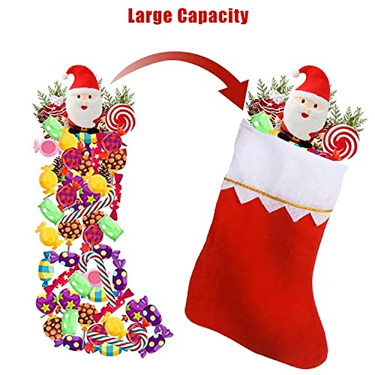 KIMOBER 12 Pcs Red Felt Christmas Stockings,Hanging Stocking with Golden Trim for Fireplace Christmas Tree Decoration