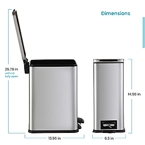 Home Zone Living 2.56 Gallon Office Trash Can with Slow Close Lid, Stainless Steel, Silm Design Perfect for Bathrooms and Kitchen with Small Space, 9.7 Liter, Silver