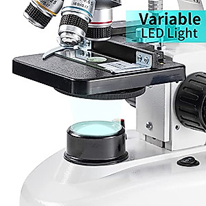 Compound Binocular Microscope,WF10x and WF25x Eyepieces,40X-2000X Magnification, LED Illumination Two-Layer Mechanical Stage,Microscope for Adults