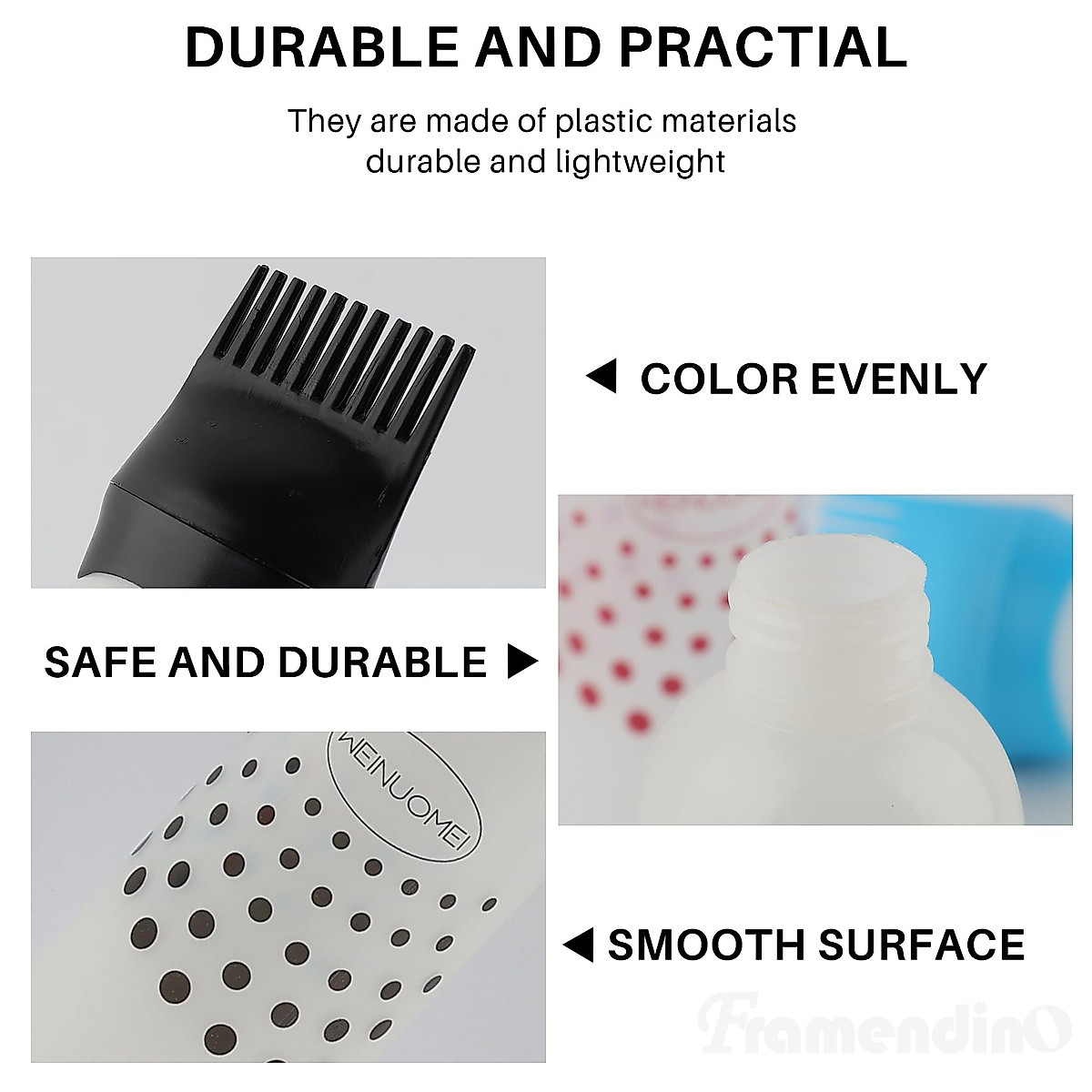 Framendino, 3 Pack Root Comb Applicator Bottle with Graduated Scale Colorful Plastic Squeeze Brush for Hair Dye Home Salon 6 oz