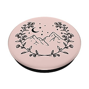 Pale Light Pink - Boho Chic Floral Moon Mountain PopSockets Swappable PopGrip