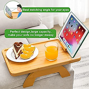 SINWANT Couch Arm Tray Table Sofa Arm Clip Table,Sofa Armrest Tray Table Suitable for Home Drinks/Eat/Fruit,Sofa Tray Table for Couch with Phone Hoder Cup Holder