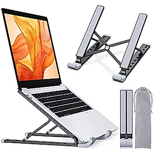 RIWUCT Laptop Stand for Desk, 9-Levels Adjustable Ergonomic Laptop Riser Holder, Aluminum Foldable Portable Computer Notebook Stand Compatible with MacBook, Air, Pro All Laptops 10-15.6” (Black)