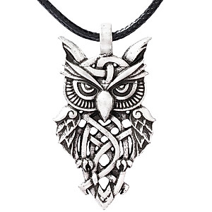 HAQUIL Owl Necklace, Celtic Owl Pendant, Faux Leather Cord, Owl Jewelry Gift for Men and Women (AD)