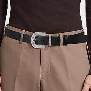 AWAYTR Rhinestone Buckle Belt for Women - PU Leather Plus Size Belts for Jeans and Dress (Black,100cm)