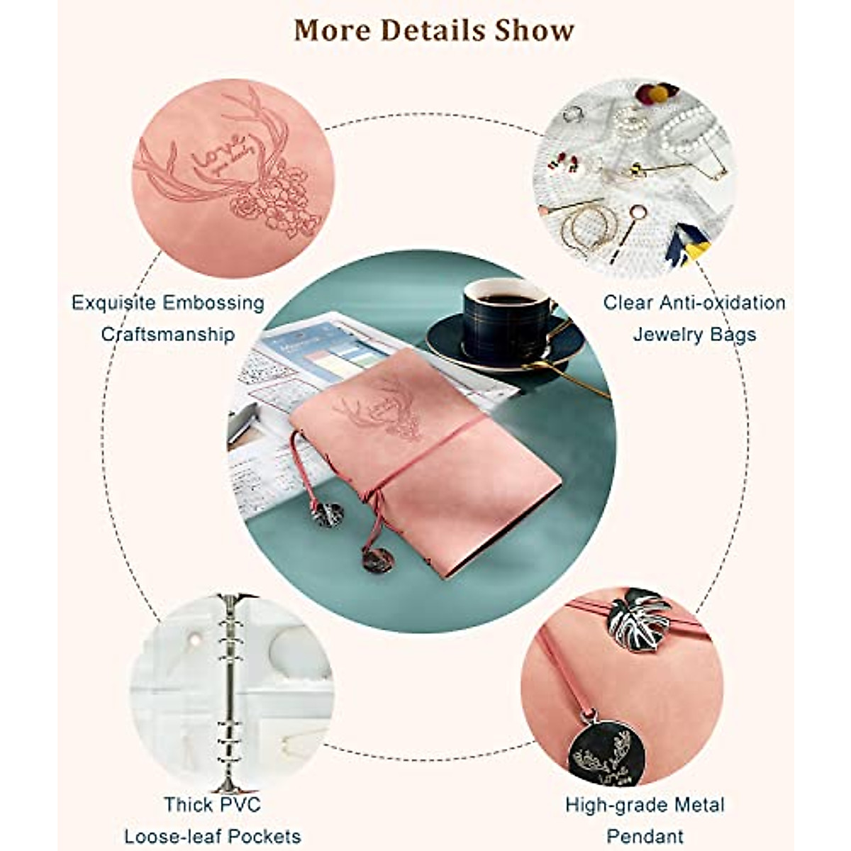 Verkigle Travel Jewelry Organizer, A5 Binder Jewelry Storage Book with Pockets, Foldable Earring Holder with Clear Jewelry Bags for Ring, Studs and Bracelet(70 Grids+70 Thicken PVC Bags)