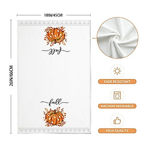 ARKENY Fall Kitchen Towels Set of 2,Orange Pumpkin Grey Buffalo Check Autumn Dish Towels 18x26 Inch Drying Dishcloth,Farmhouse Home Decoration AD118