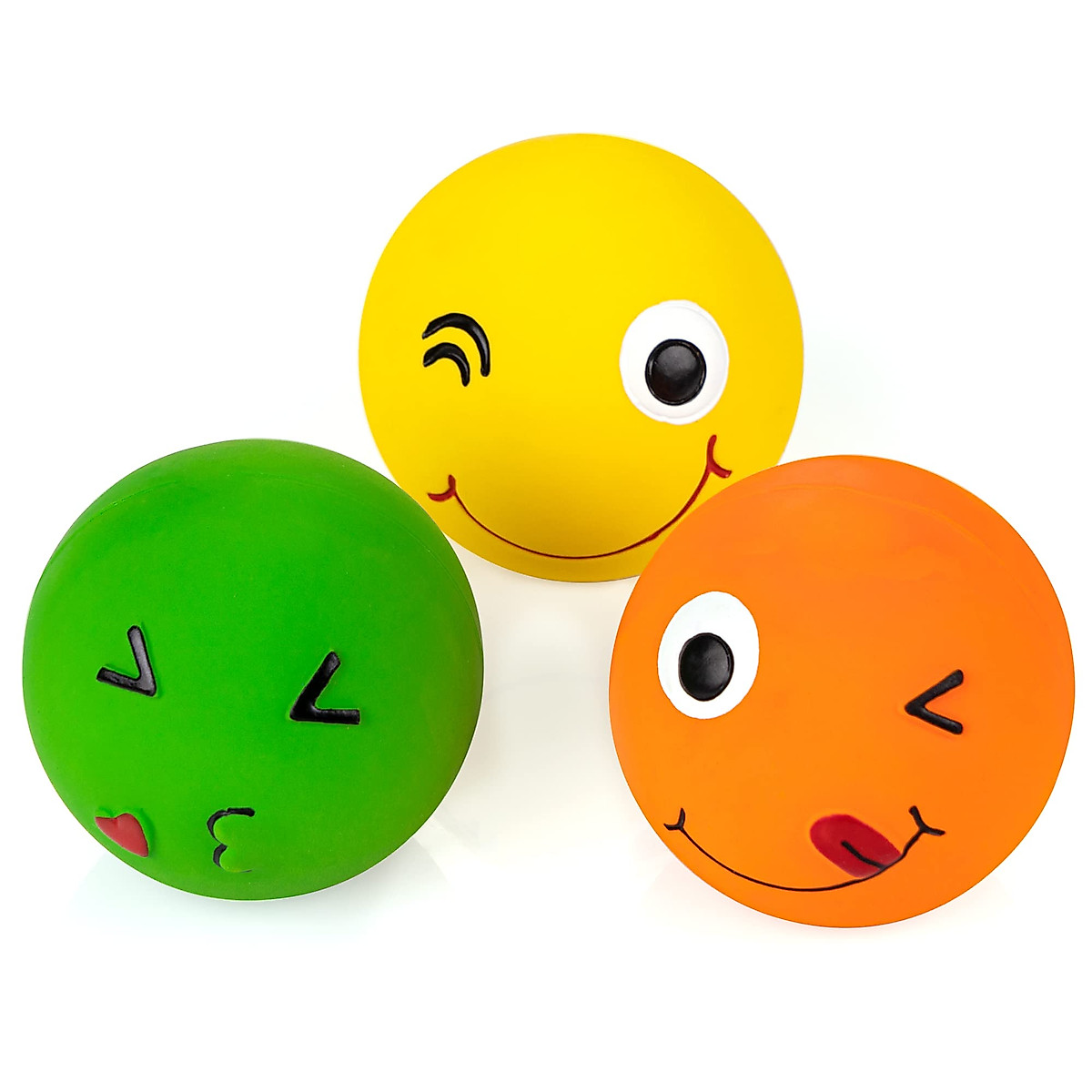 CHIWAVA 3 Pack 2.7'' Latex Squeaky Dog Toy Ball Smiley Face Round Balls Interactive Fetch Play for Medium Dogs