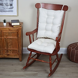 Klear Vu Omega Non-Slip Rocking Chair Cushion Set with Thick Padding and Tufted Design, Includes Seat Pad & Back Pillow with Ties for Living Room Rocker, 17x17 Inches, 2 Piece Set, Ivory