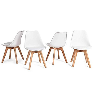 Casart 4 PCS Mid Century Dining Chairs Modern Home Dining Room Kitchen Waiting Room DSW Armless Side Chair w/Padded Seat Wood Legs White